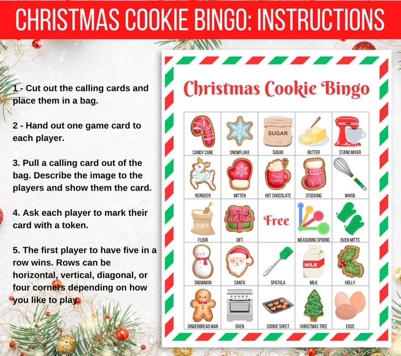 Christmas Bingo, 30 Baking Bingo Cards, Christmas Cookie Bingo Cards ...