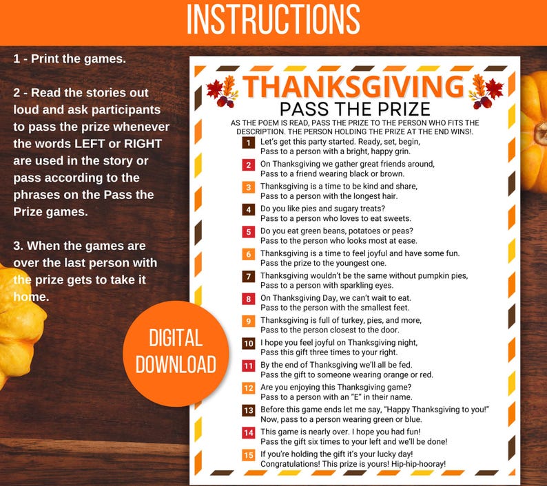 Thanksgiving Pass the Prize Game, Thanksgiving Games, Thanksgiving Left ...