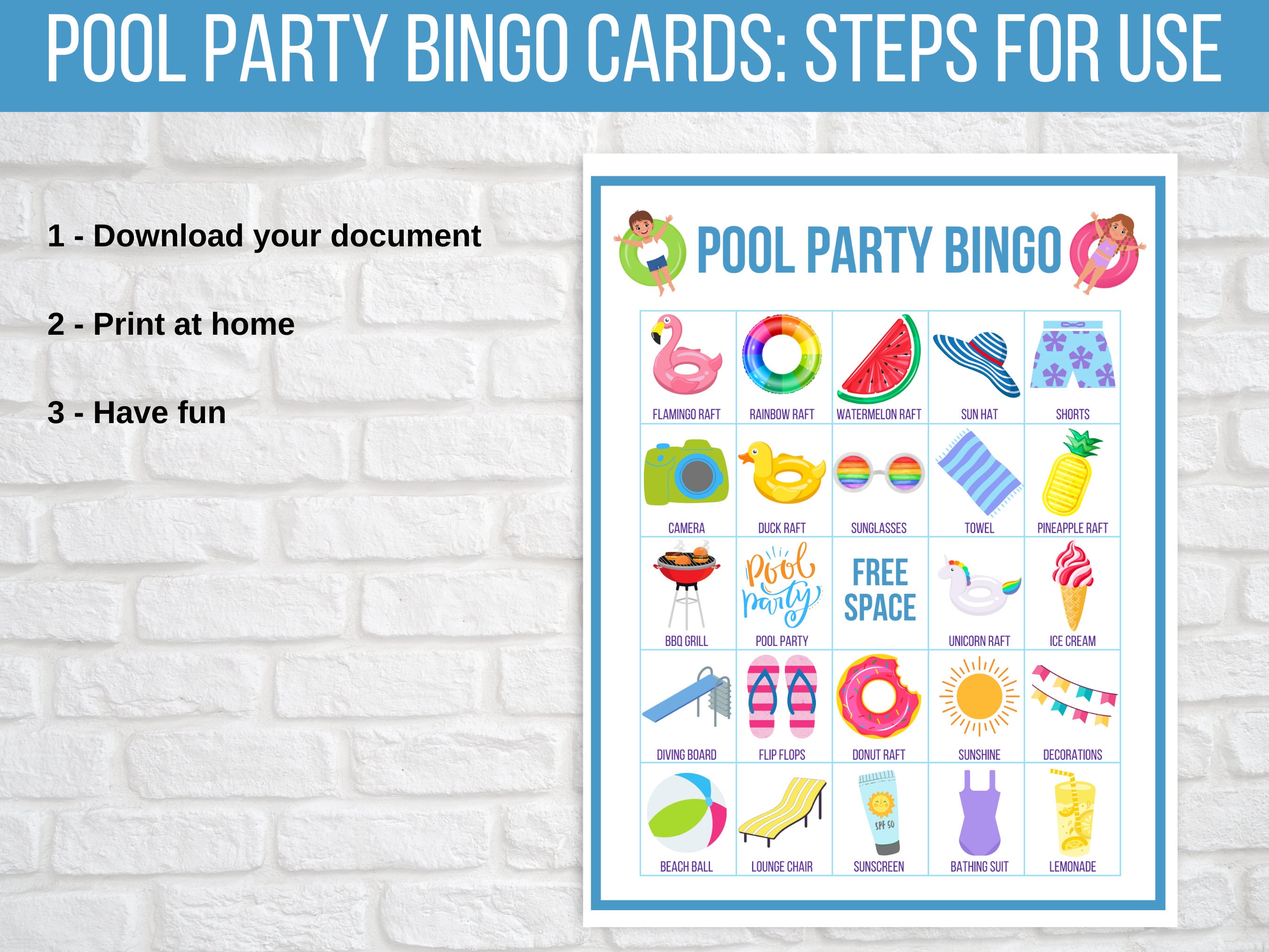 Pool Party Bingo 30 Unique Printable Pool Bingo Cards Pool - Etsy