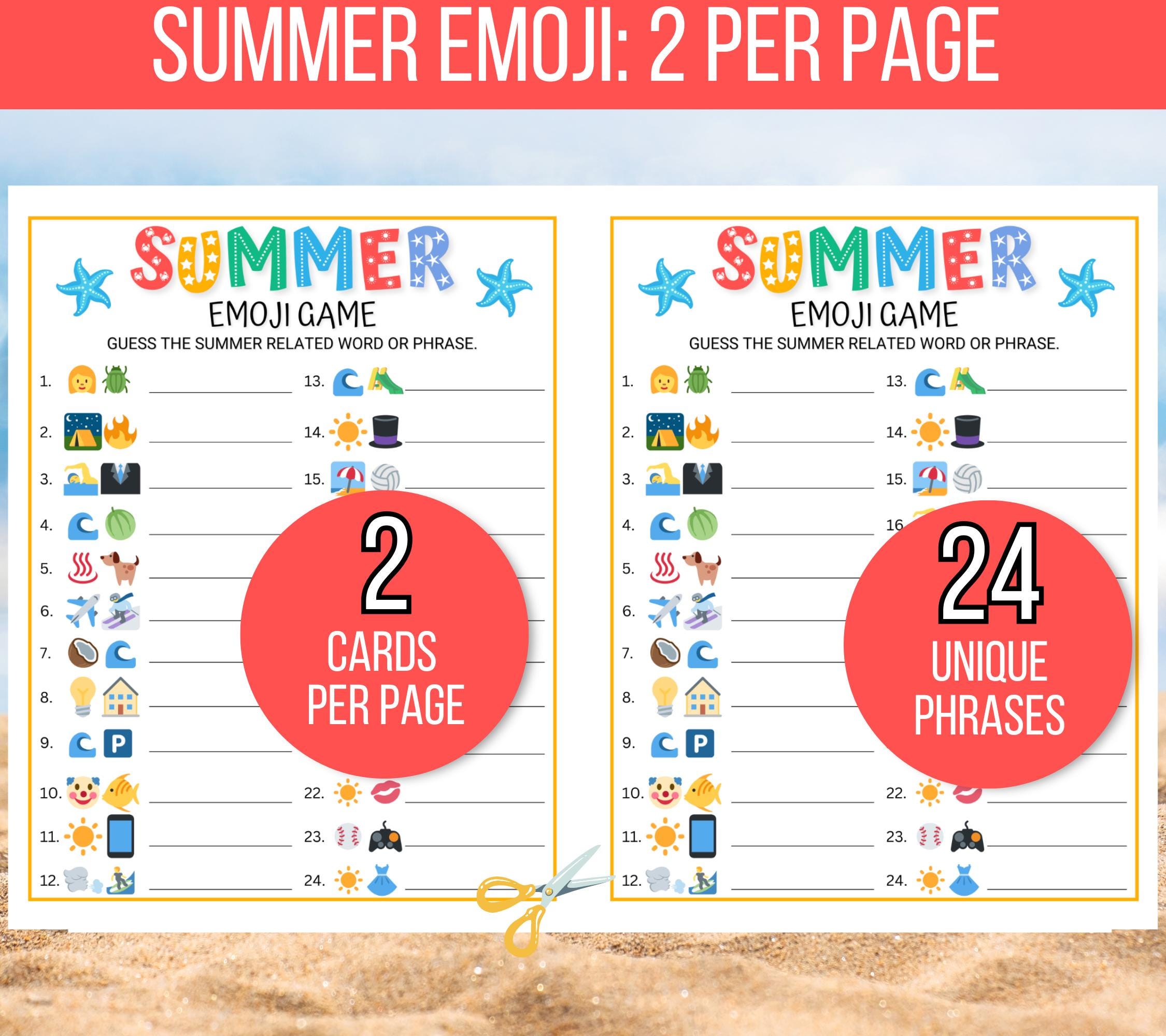 Summer Emoji Game, Emoji Summer Game, Beach Emoji Game, Summer Game ...