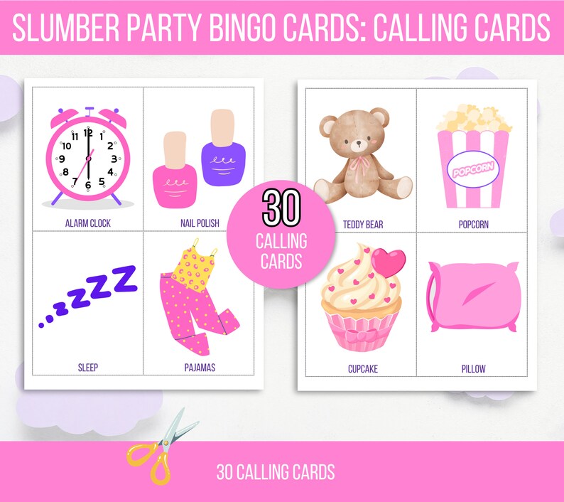Slumber Party Bingo, Pajama Party Bingo, Sleepover Bingo, 30 Slumber ...