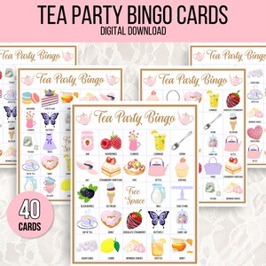 Tea Party Bingo, 40 Unique Printable Tea Party Bingo Cards, Tea Party ...