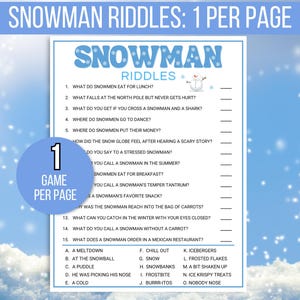 Snowman Riddles, Winter Riddles, Printable Snowman Riddles, Winter ...