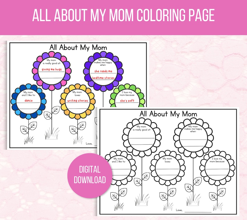 All About My Mom Fill in the Blanks Questionnaire, Mother's Day Craft ...