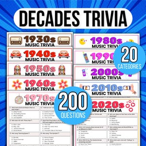 Decades Trivia, Decades Game Bundle, Decade Trivia Night Games, Decades ...