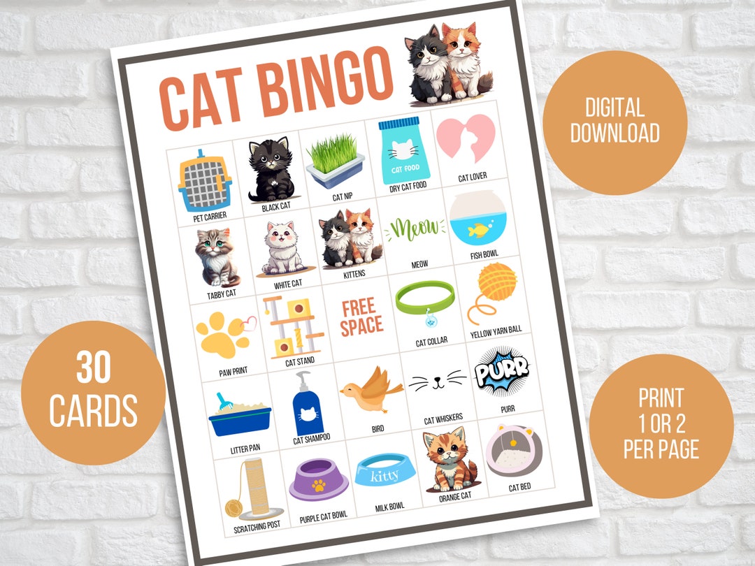 Cat Bingo 30 Printable Cat Bingo Cards Cat Birthday Party - Etsy UK