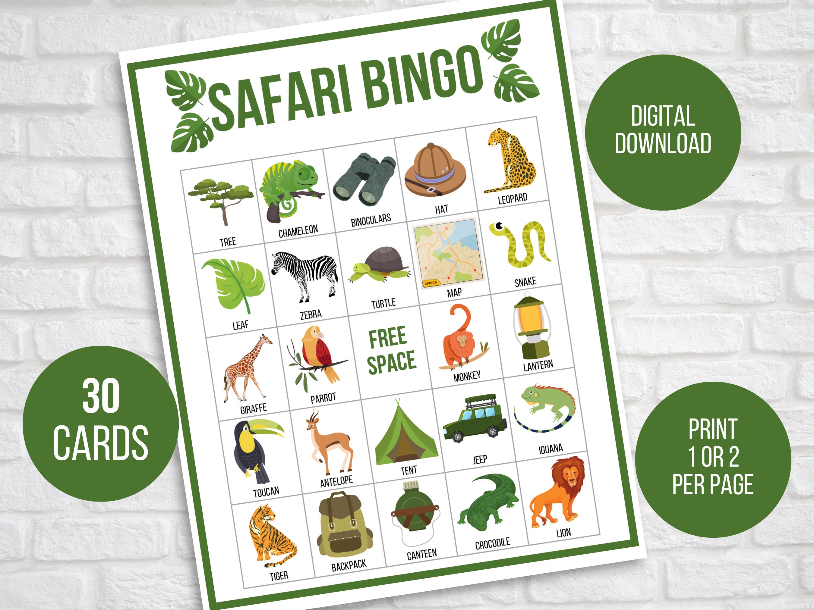Safari Bingo 30 Printable Safari Bingo Cards Safari Party - Etsy
