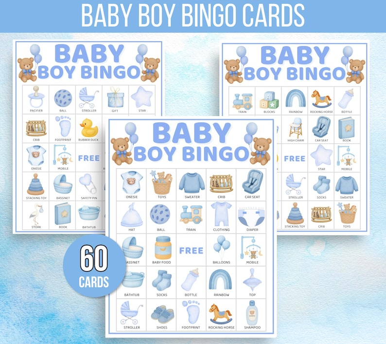 Baby Boy Bingo, Baby Boy Bingo Cards, Baby Boy Games, Baby Shower Bingo ...