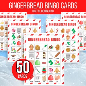 Gingerbread Bingo, 50 Gingerbread Bingo Cards, Christmas Baking Bingo ...