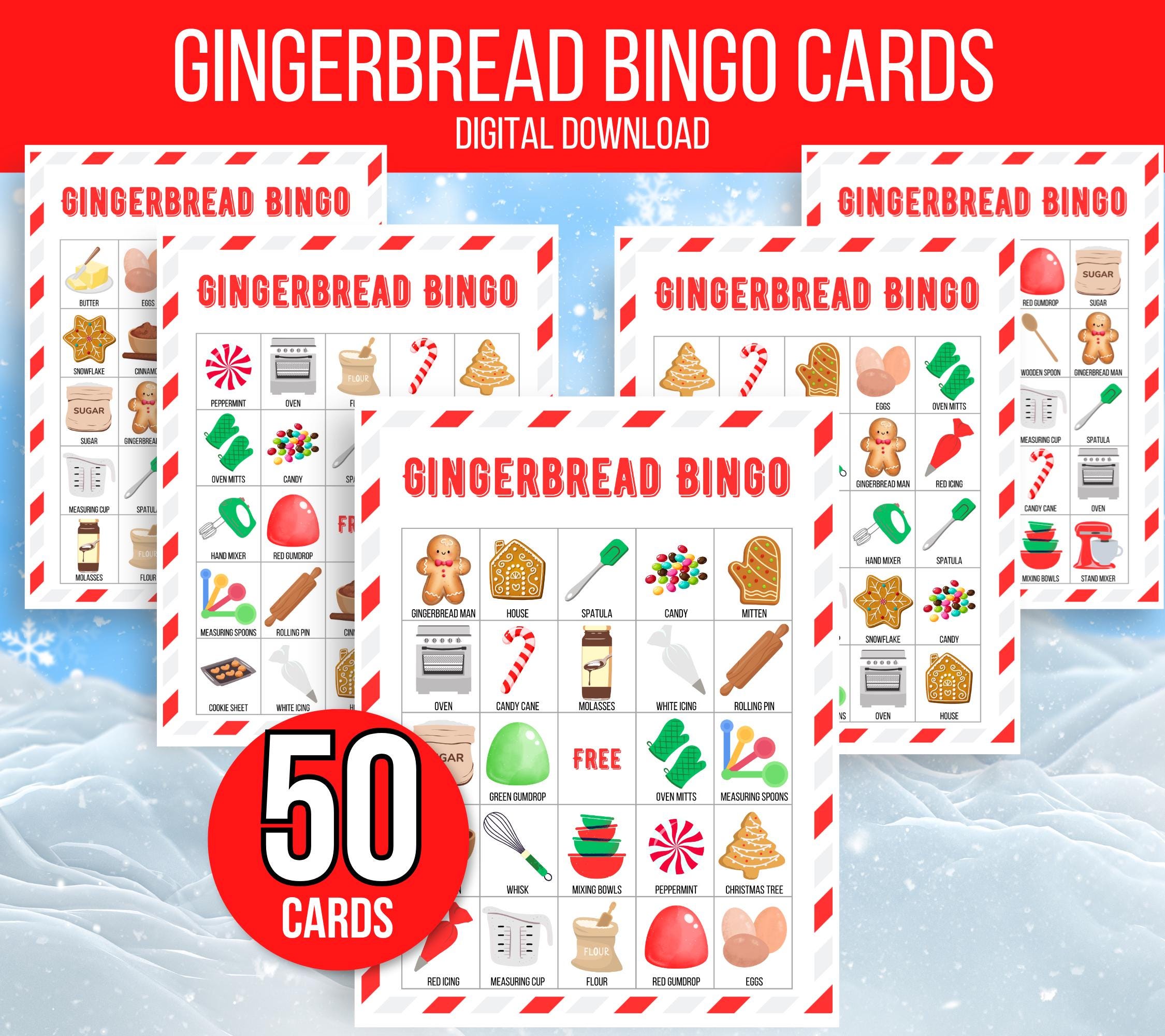 Gingerbread Bingo, 50 Gingerbread Bingo Cards, Christmas Baking Bingo ...