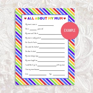 All About My Mom Fill in the Blanks Questionnaire, Mother's Day Craft ...