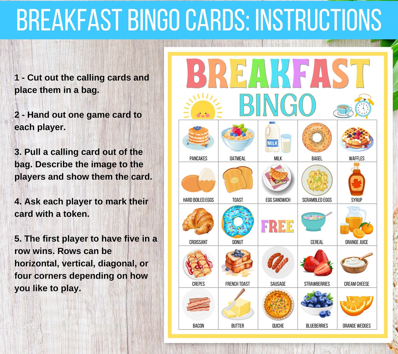 Breakfast Bingo, 30 Printable Breakfast Bingo Cards, Breakfast Bingo ...