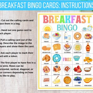 Breakfast Bingo, 30 Printable Breakfast Bingo Cards, Breakfast Bingo Game, Brunch Bingo, Food ...