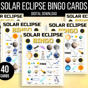 Solar Eclipse Bingo, 40 Printable Solar Eclipse Bingo Cards, Space ...