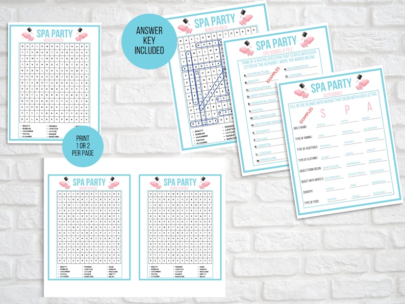 Spa Party Games Printable, Spa Party Activities, Girls Spa Party Games ...