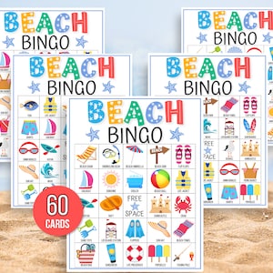 Beach Bingo, 60 Beach Bingo Cards, Summer Bingo, Fun in the Sun Bingo ...