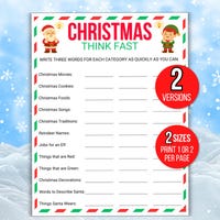 Christmas Think Fast Game! Printable Christmas Games, Think Quick ...
