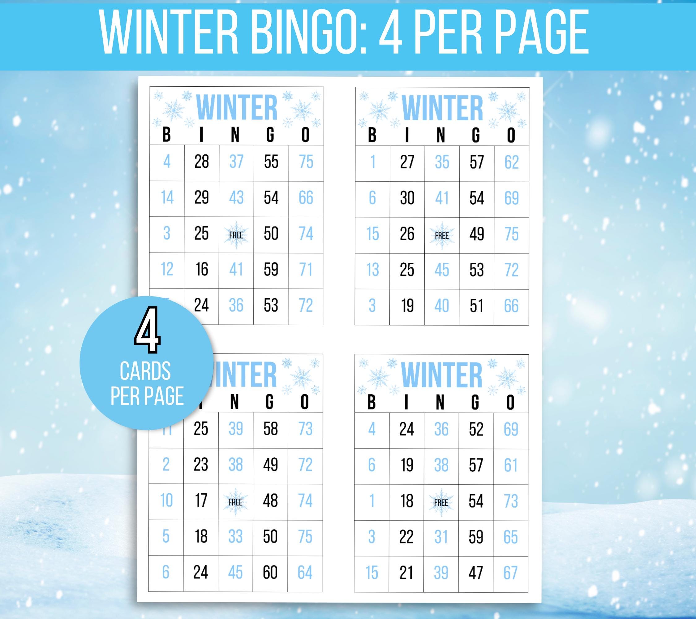 300 Winter Bingo Cards, Winter Number Bingo, Winter Carte Bingo, Winter ...