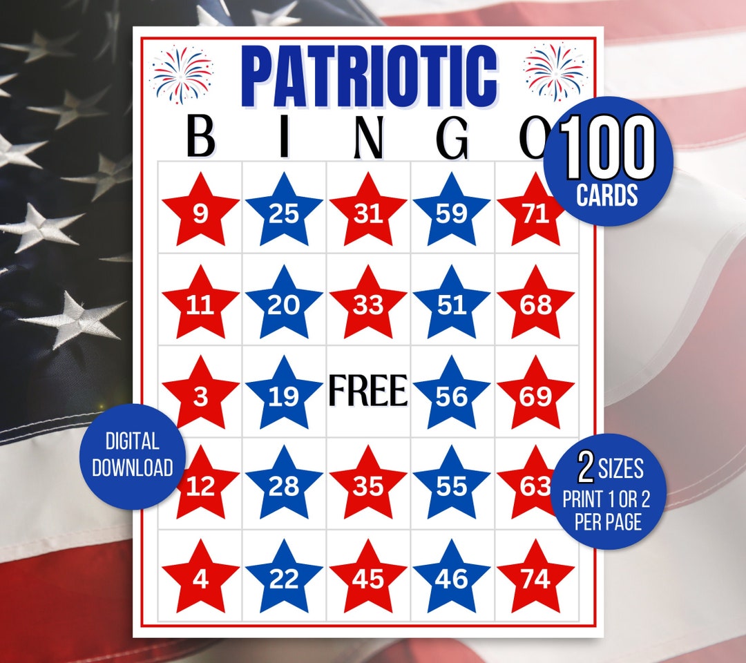 Patriotic Bingo, 100 Patriotic Bingo Cards, Fourth of July Bingo ...