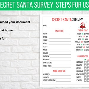 Secret Santa Questionnaire, Printable Secret Santa Survey, Gift ...