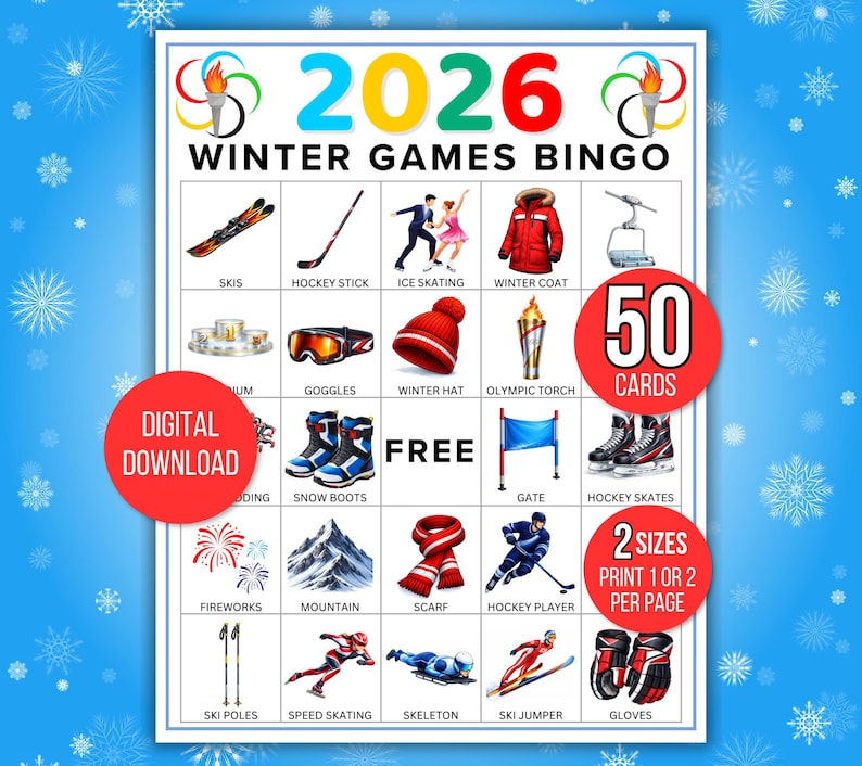 Winter Games Bingo, 50 Winter Games Bingo Cards, Winter Games, Winter ...