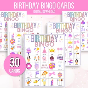 Birthday Bingo, 30 Birthday Bingo Cards, Birthday Party Game, Happy ...