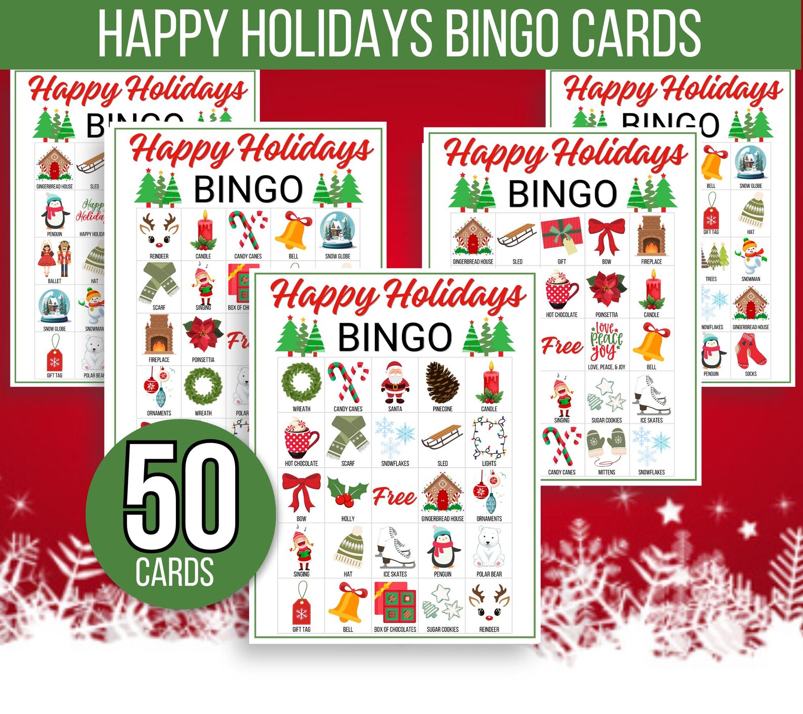 Holiday Bingo, 50 Holiday Bingo Cards, Holiday Activity, Kids Holiday ...