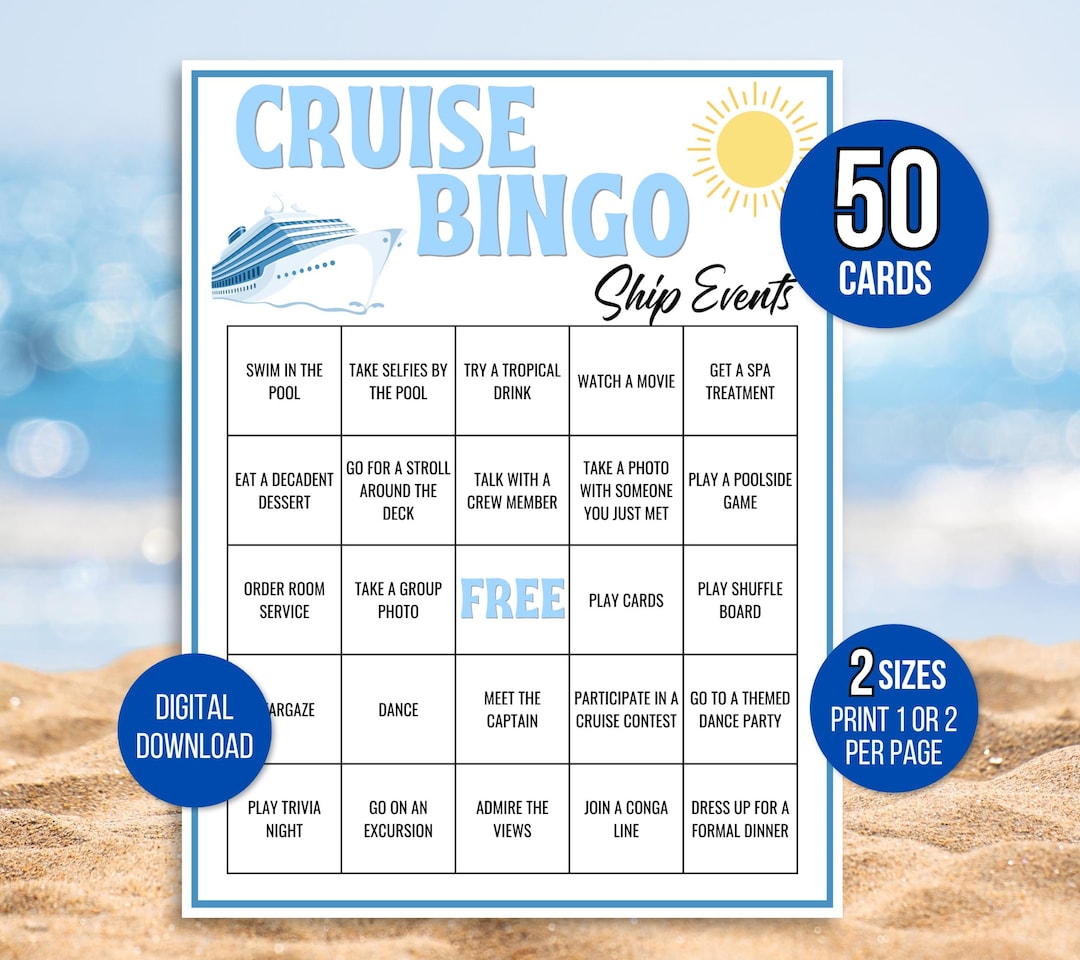 Cruise Bingo, 50 Printable Cruise Bingo Cards, Cruise Ship Activities ...