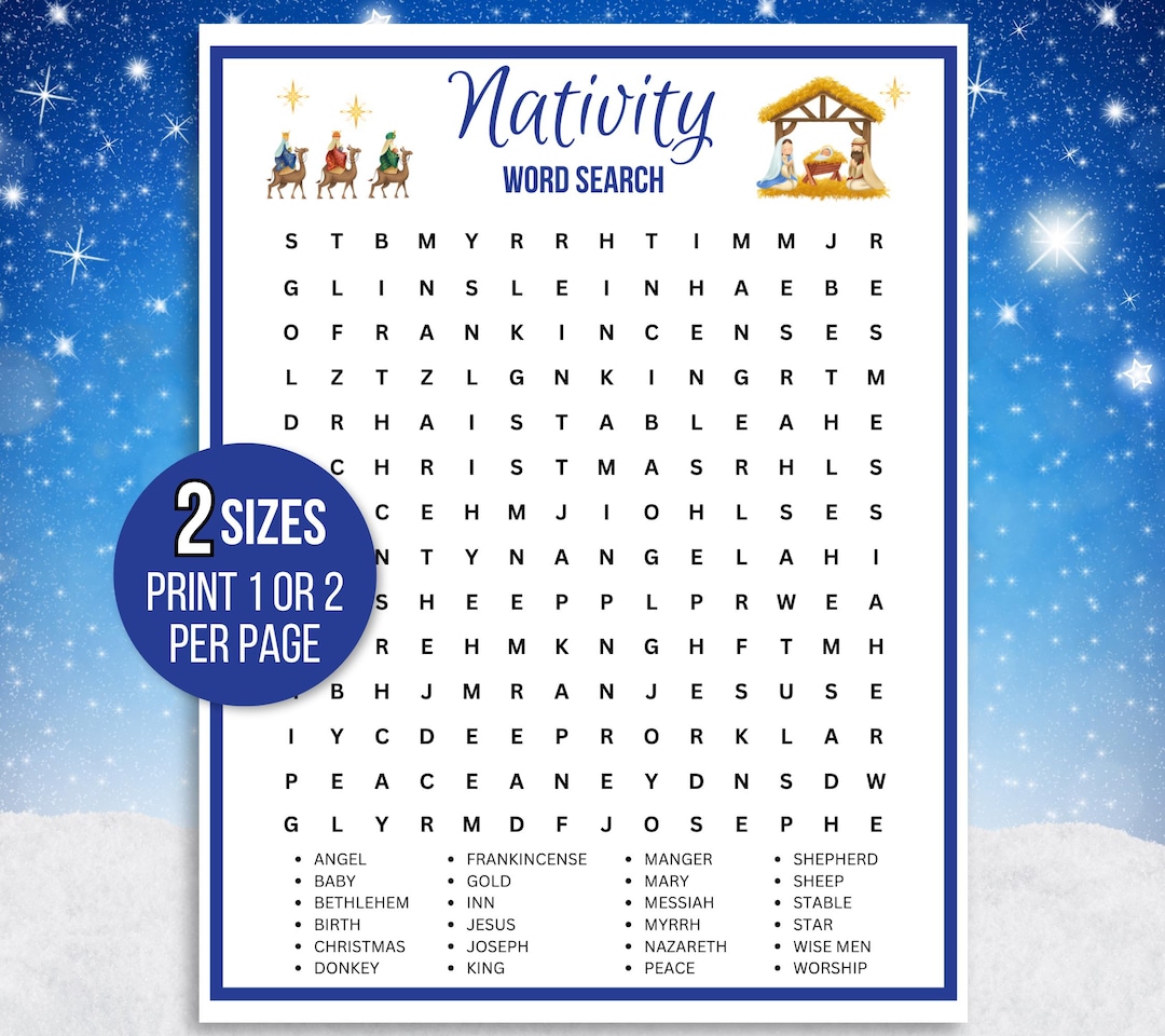 Nativity Word Search, Fun Nativity Game, Printable Nativity Game ...