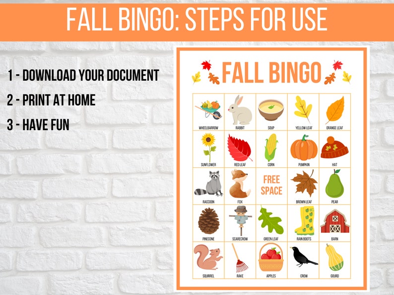 Fall Bingo 30 Fall Bingo Cards Fall Picture Bingo Autumn - Etsy