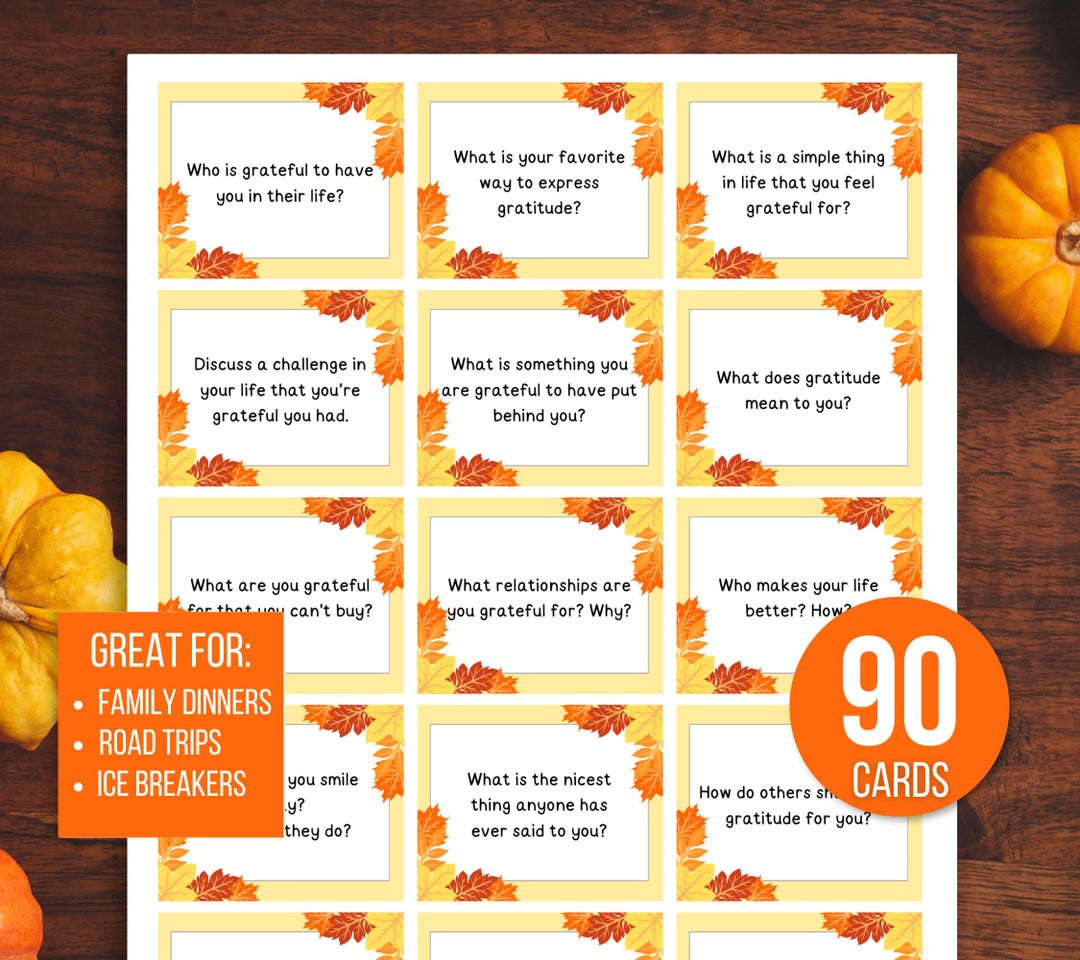 90 Gratitude Conversation Cards, Thanksgiving Conversation Cards ...