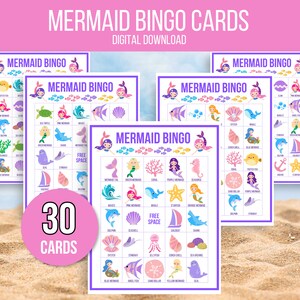 Mermaid Bingo, 30 Unique Printable Mermaid Bingo Cards, Mermaid Game ...