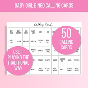 100 Baby Girl Bingo Cards, Baby Girl Bingo Game Cards, Baby Gift Bingo ...