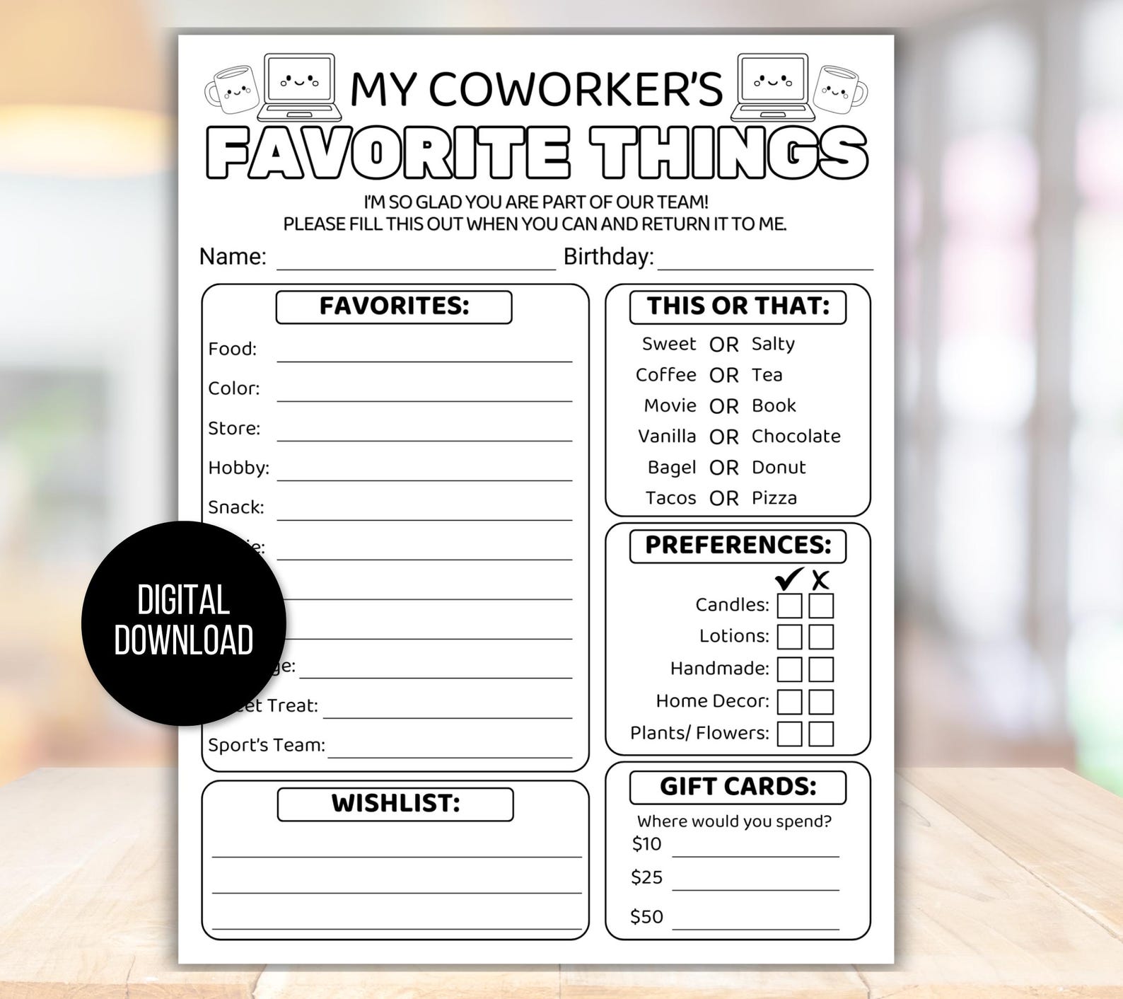 Employee Favorite Things Survey, All About My Coworker, Employee ...