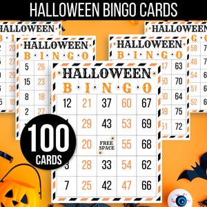 100 Halloween Bingo Cards, Halloween Number Bingo, Halloween Party Game ...