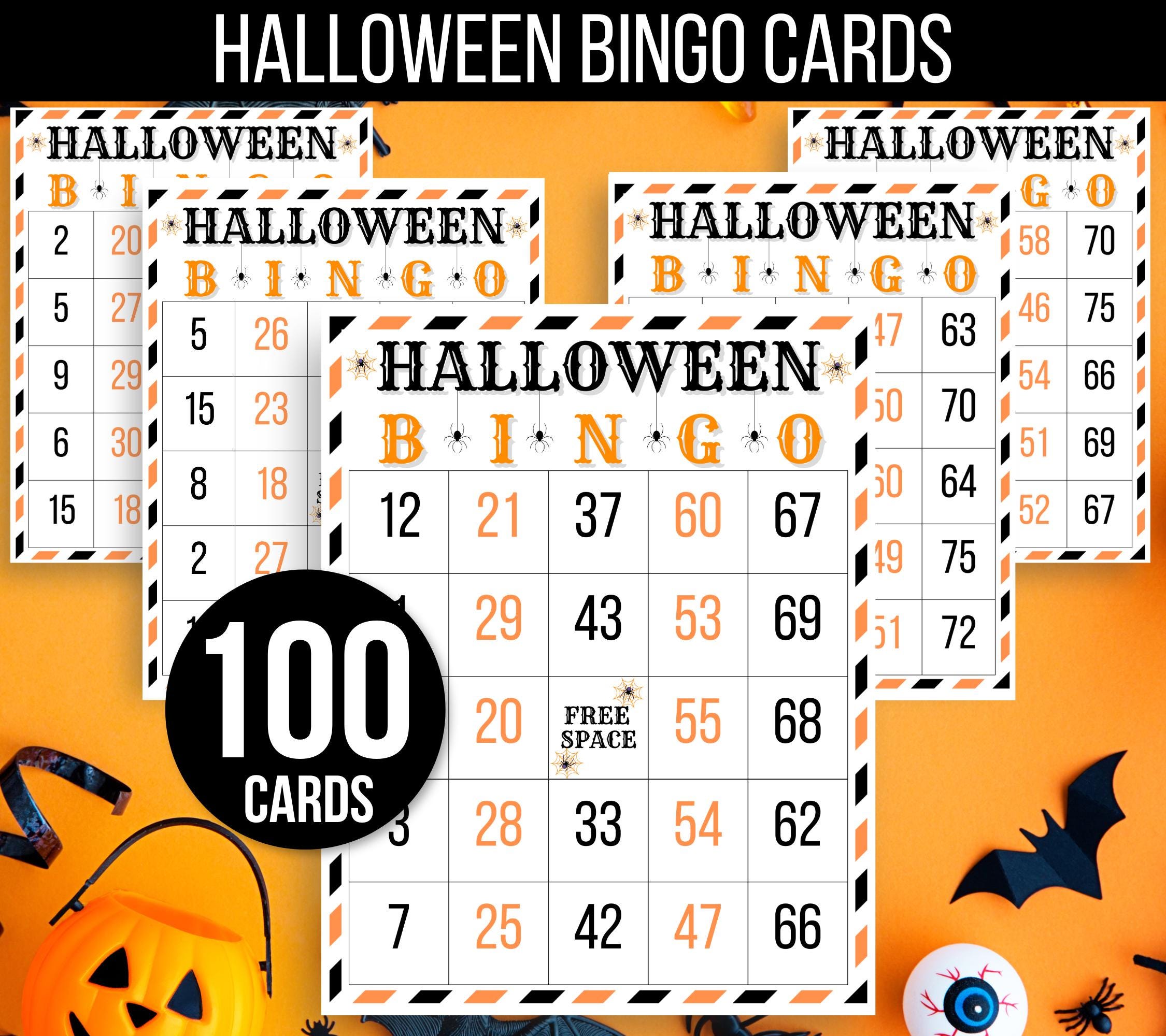 100 Halloween Bingo Cards, Halloween Number Bingo, Halloween Party Game ...