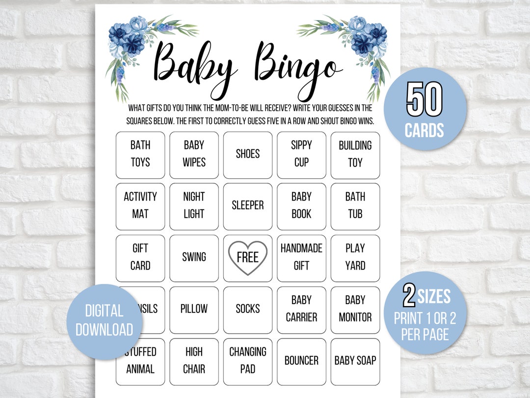 50 Baby Shower Bingo Cards, Baby Boy Bingo, Baby Boy Bingo Game Cards ...