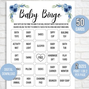 50 Baby Shower Bingo Cards, Baby Boy Bingo, Baby Boy Bingo Game Cards ...