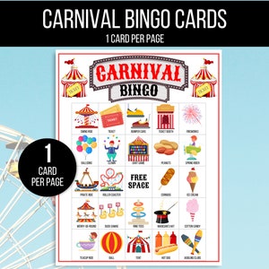 Carnival Bingo, Carnival Game, Carnival Party Activity, Carnival ...