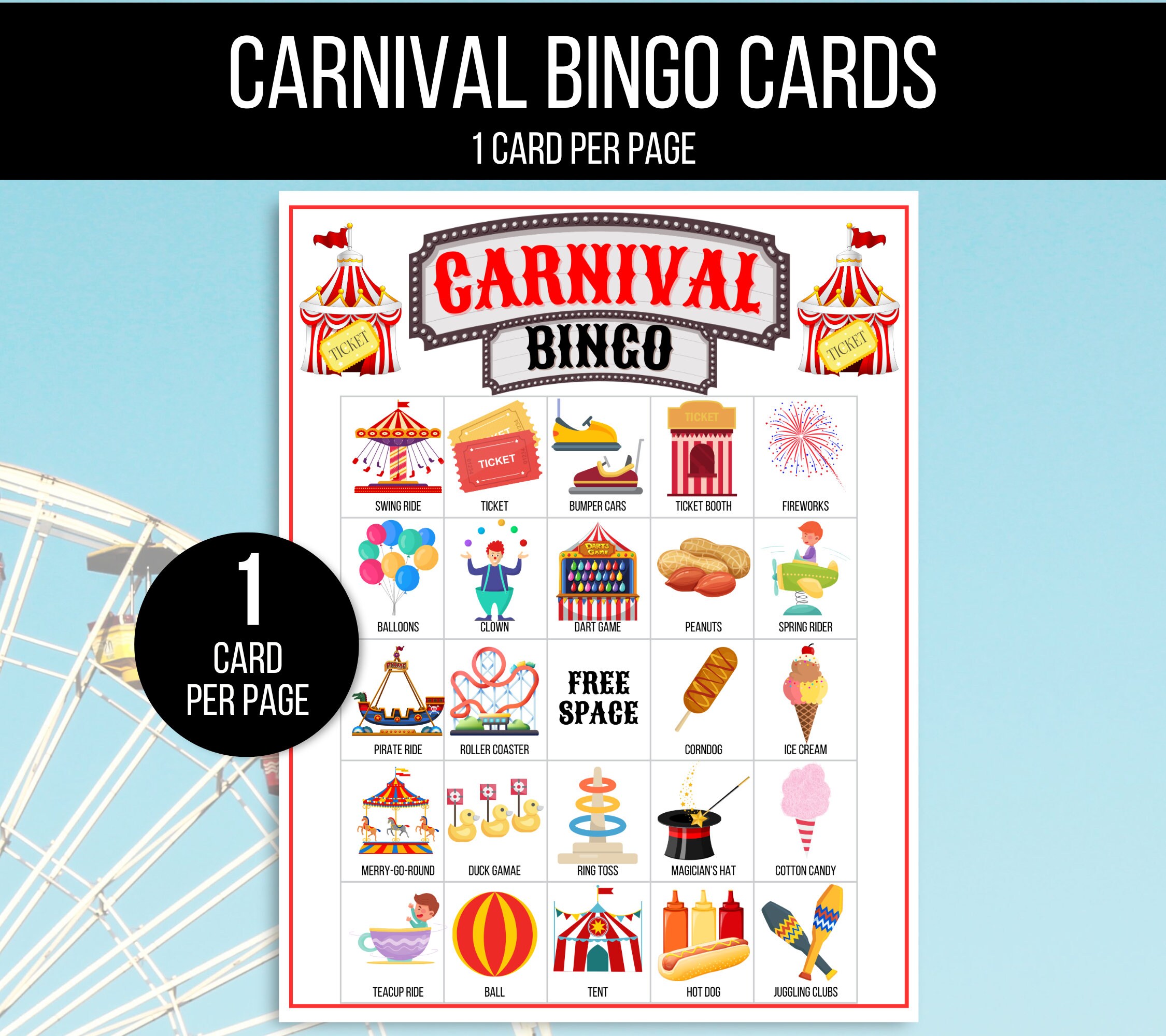 Carnival Bingo, Carnival Game, Carnival Party Activity, Carnival ...