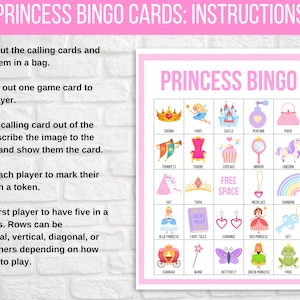 Princess Bingo, 30 Printable Princess Bingo Cards, Princess Birthday ...