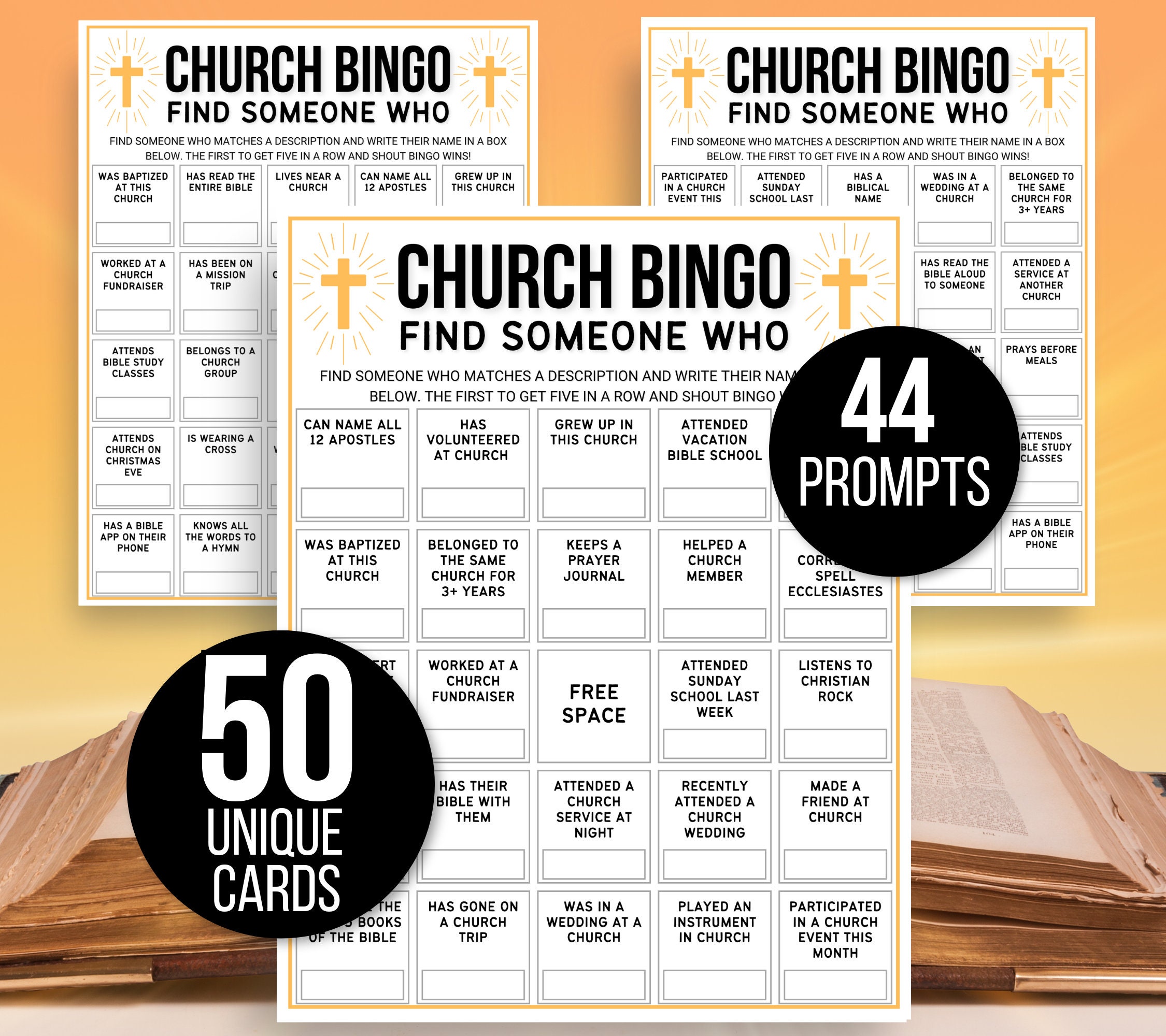 Church Bingo, 50 Church Bingo Cards, Christian Bingo, Find Someone Who ...
