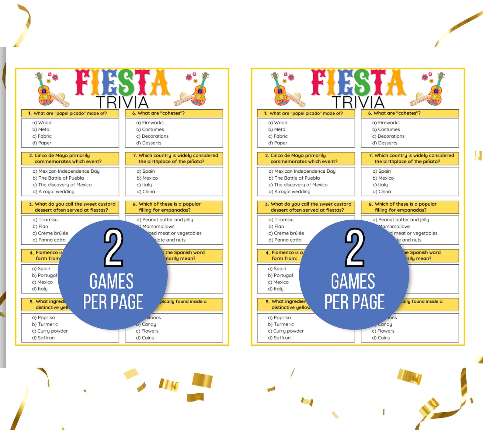 Fiesta Trivia Game, Cinco De Mayo Trivia, Fiesta Game, Fiesta Trivia ...