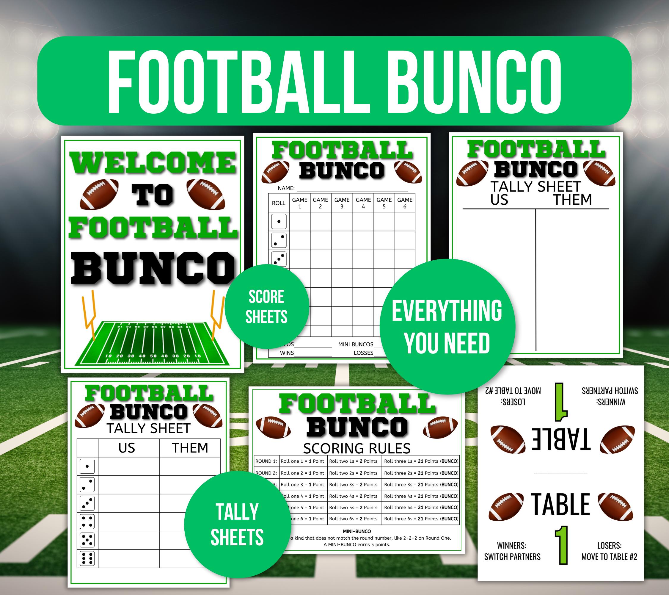 Football Bunco Score Sheet, Football Bunco, Football Bunco Game ...