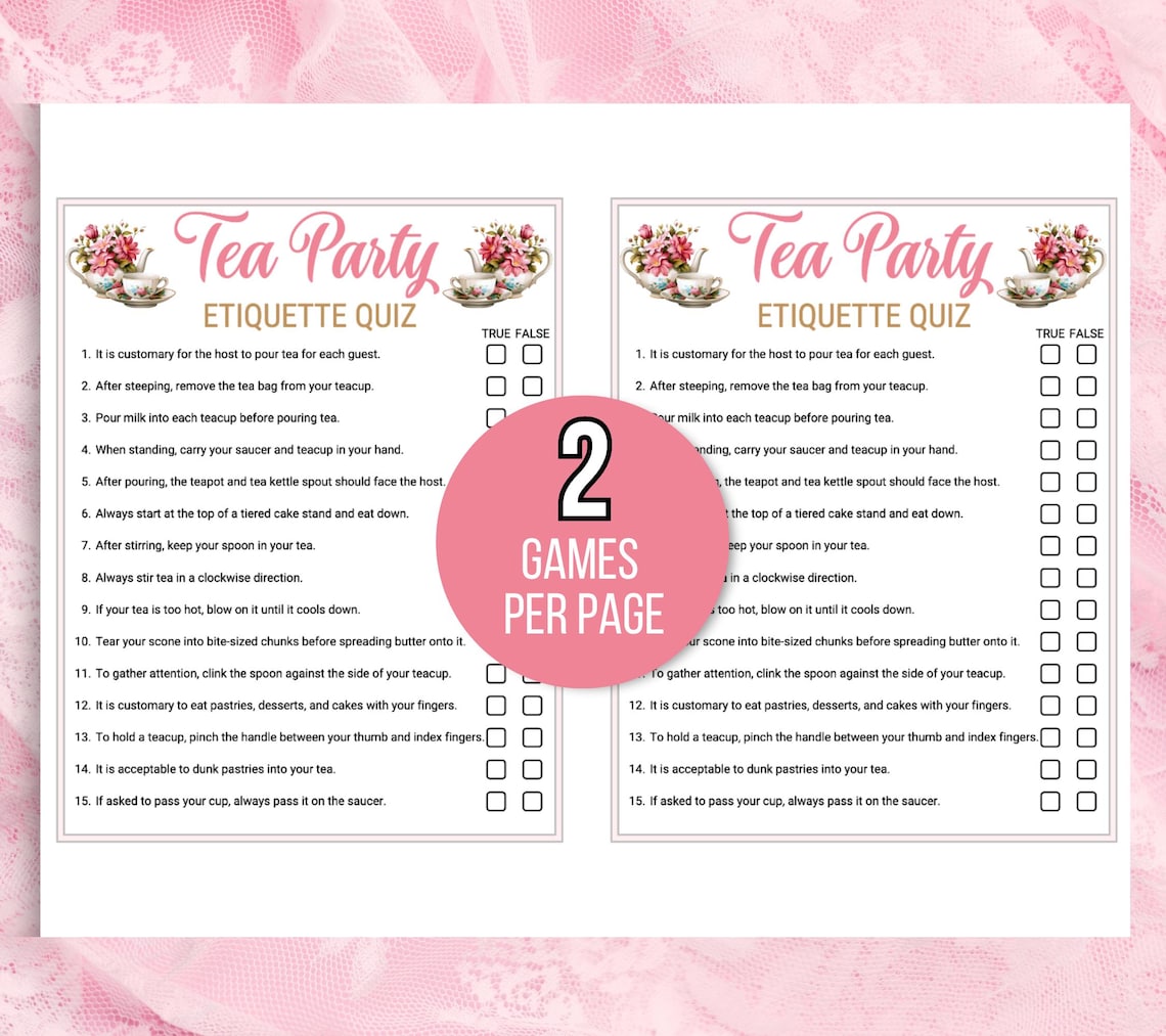 Tea Party Etiquette Game, Tea Party Quiz, Tea Etiquette Game, Tea Party ...