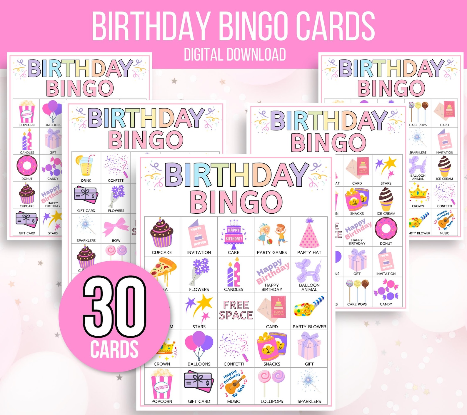 Birthday Bingo, 30 Birthday Bingo Cards, Birthday Party Game, Happy ...