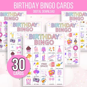 Birthday Bingo, 30 Birthday Bingo Cards, Birthday Party Game, Happy Birthday Bingo Game, Kid's ...