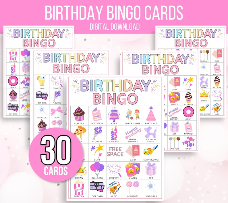 Birthday Bingo, 30 Birthday Bingo Cards, Birthday Party Game, Happy ...
