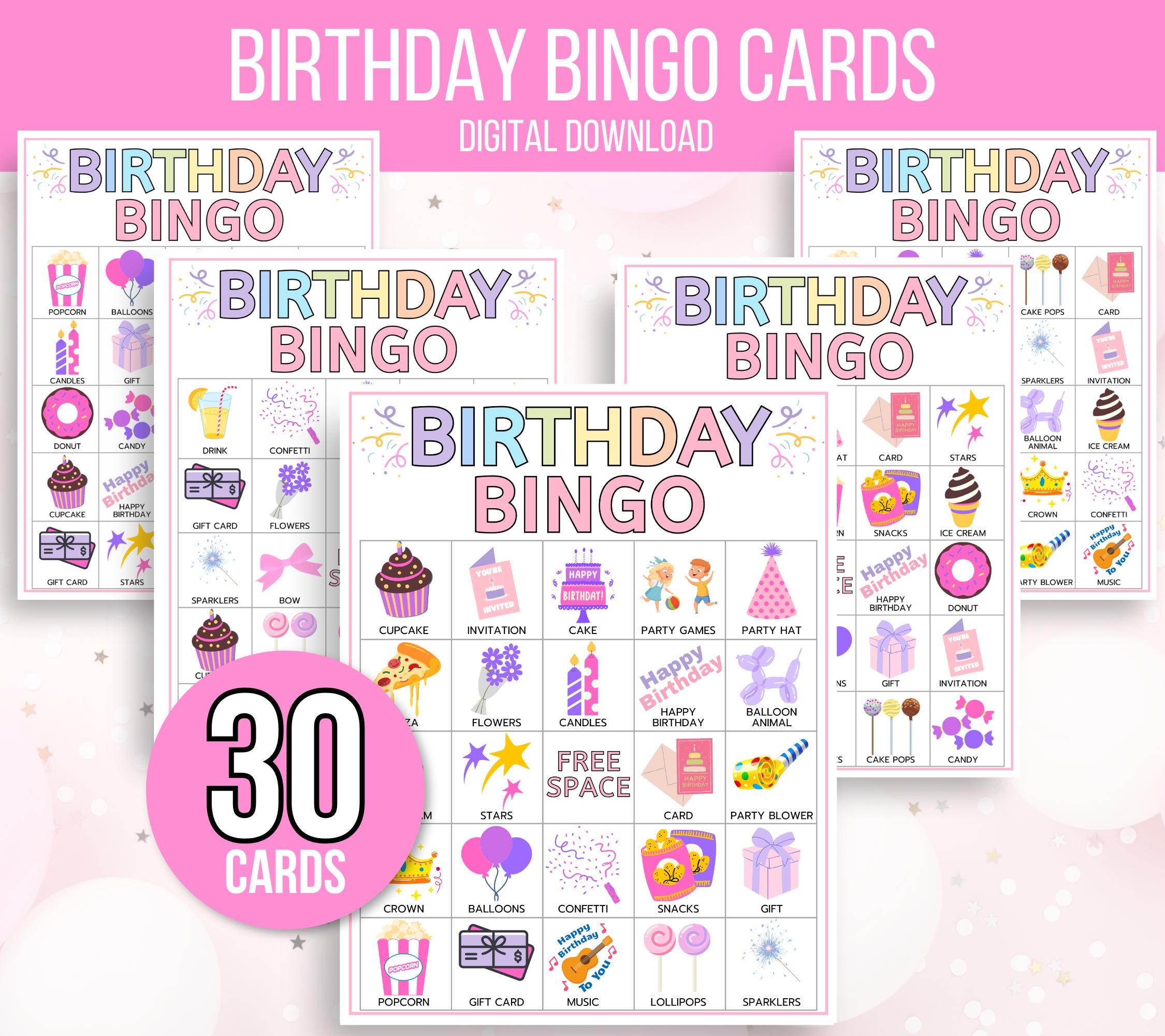 Birthday Bingo, 30 Birthday Bingo Cards, Birthday Party Game, Happy ...