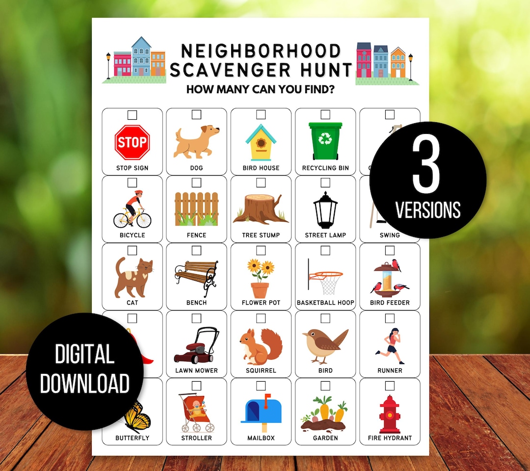 Neighborhood Scavenger Hunt for Kids, Outdoor Nature Scavenger Hunt ...